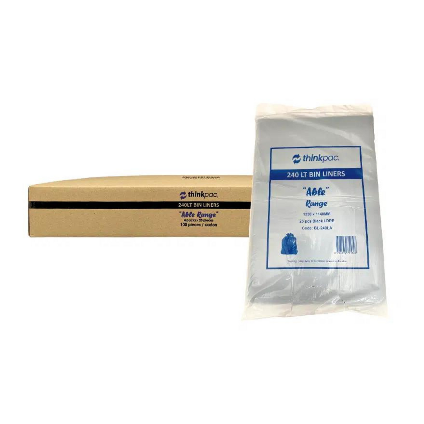 ThinkPac 240L Able Range Bin Liner 100 Bags/Carton - Black – Aussie ...