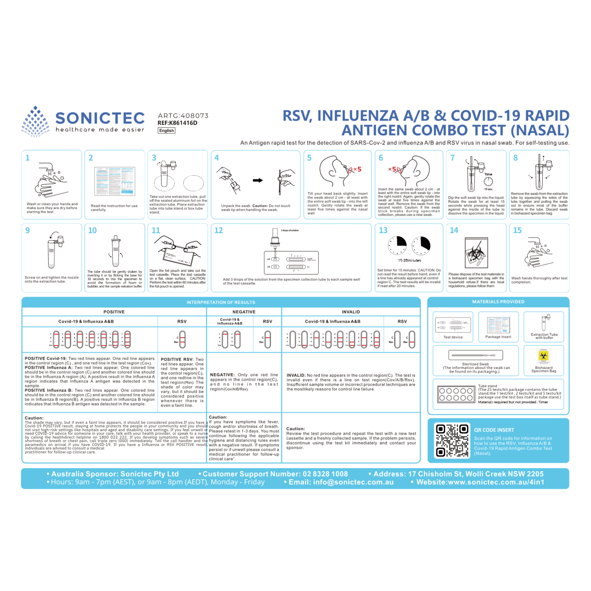 Sonictec RSV, Influenza A/B & COVID-19 Rapid Antigen Combo Test (Swab ...
